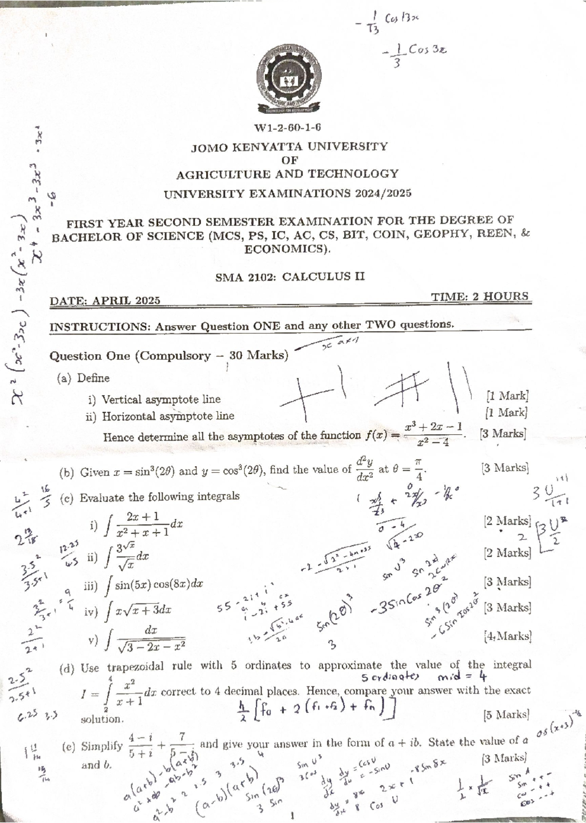 Calculus II - SMA 2102 Exam Notes for April 2025 - Studocu