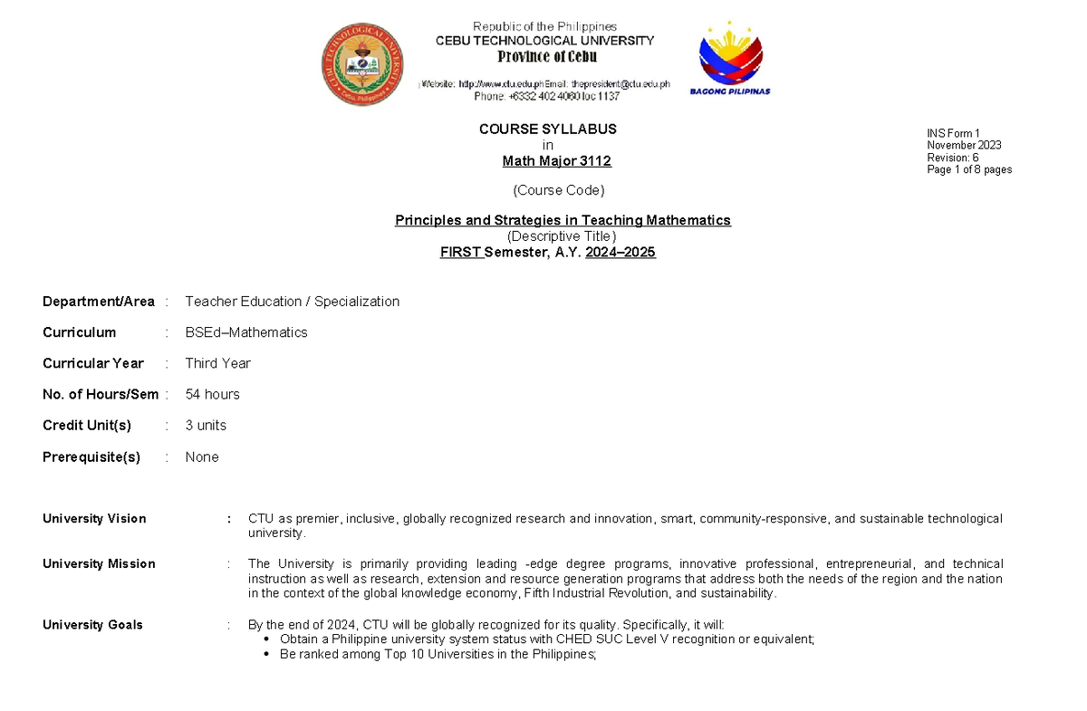 2024-2025 Syllabus MM-3112 Principles & Strategies for Math Teaching ...