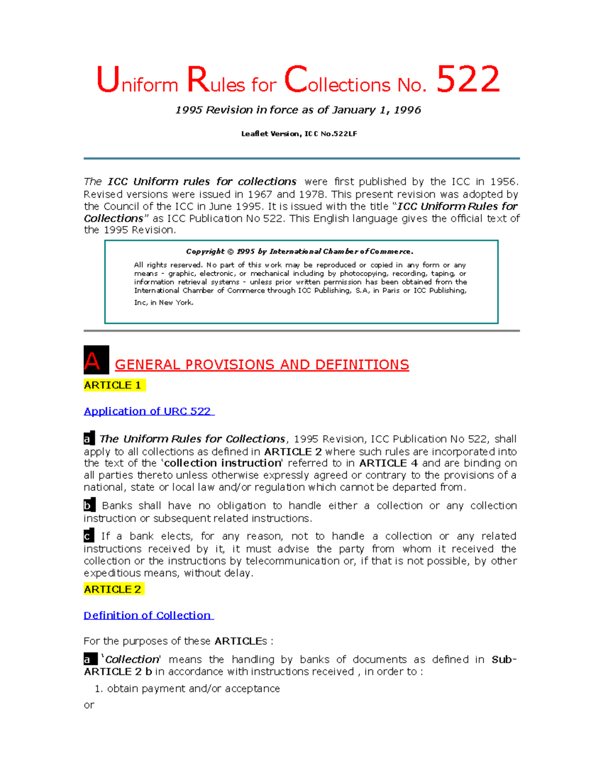 1 - 1.URC_522 - Uniform Rules for Collections No. 522 1995 Revision in ...