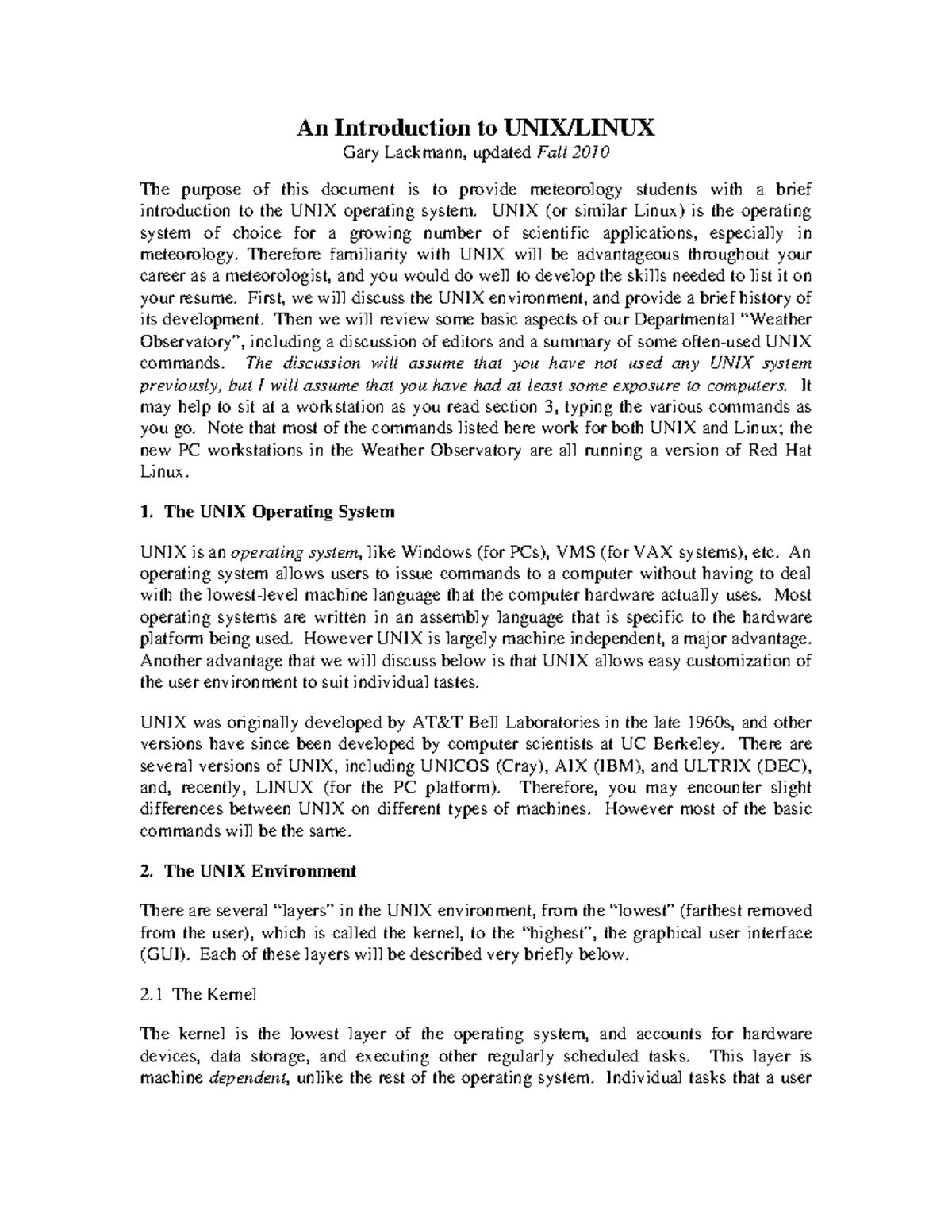 443 F10 linux - notes - An Introduction to UNIX/LINUX Gary Lackmann ...
