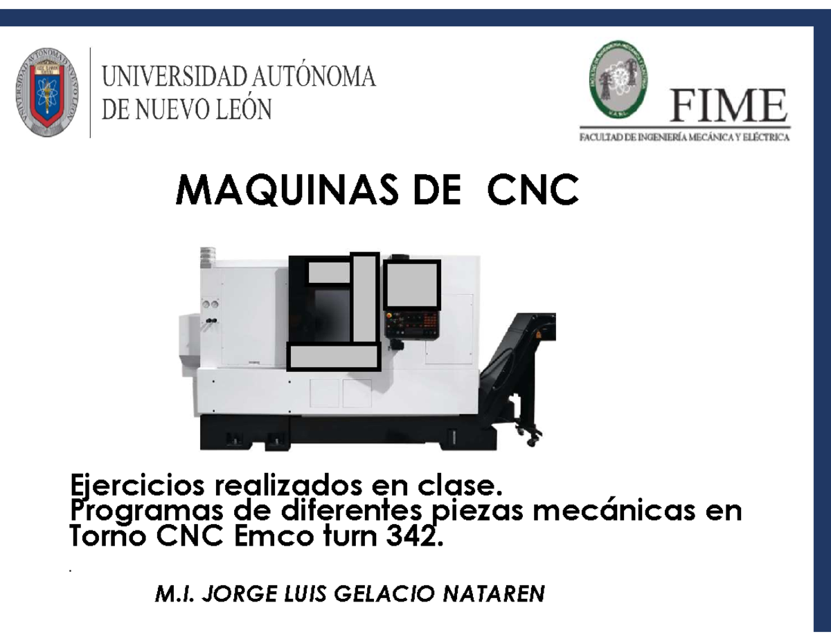 Programas Torno CNC Emco Turn 342 - Ejercicios y Procedimientos - Studocu