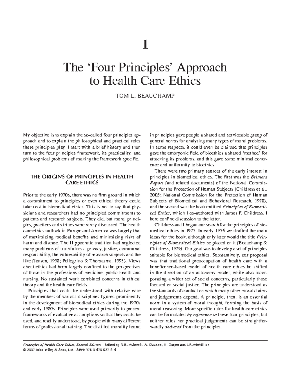 Reading Beauchamp The Four Principles Approach to Health Care Ethics ...