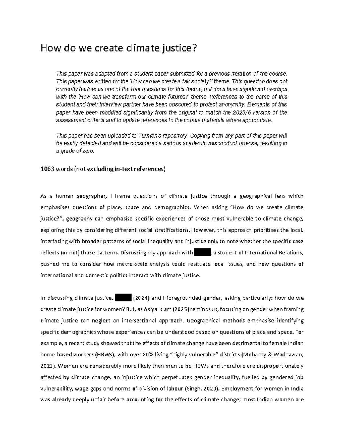 AT-Climate Justice Essay: Exploring Gender and Vulnerability - Studocu