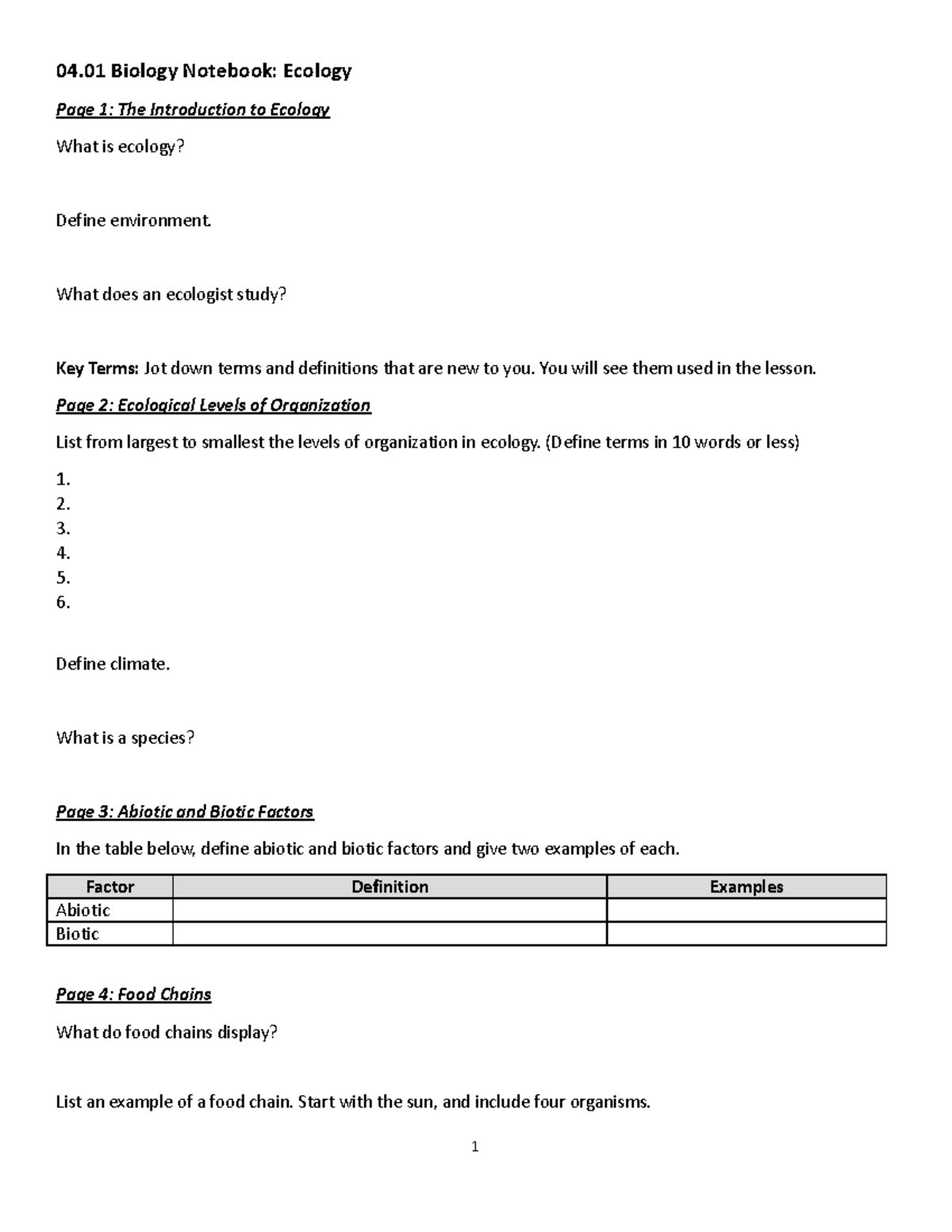 04.01 Biology Notes: Introduction to Ecology and Food Chains - Studocu