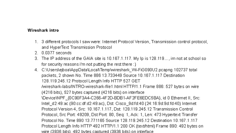 Wireshark Lab 1: Analyzing IP, TCP, and HTTP Protocols - Studocu