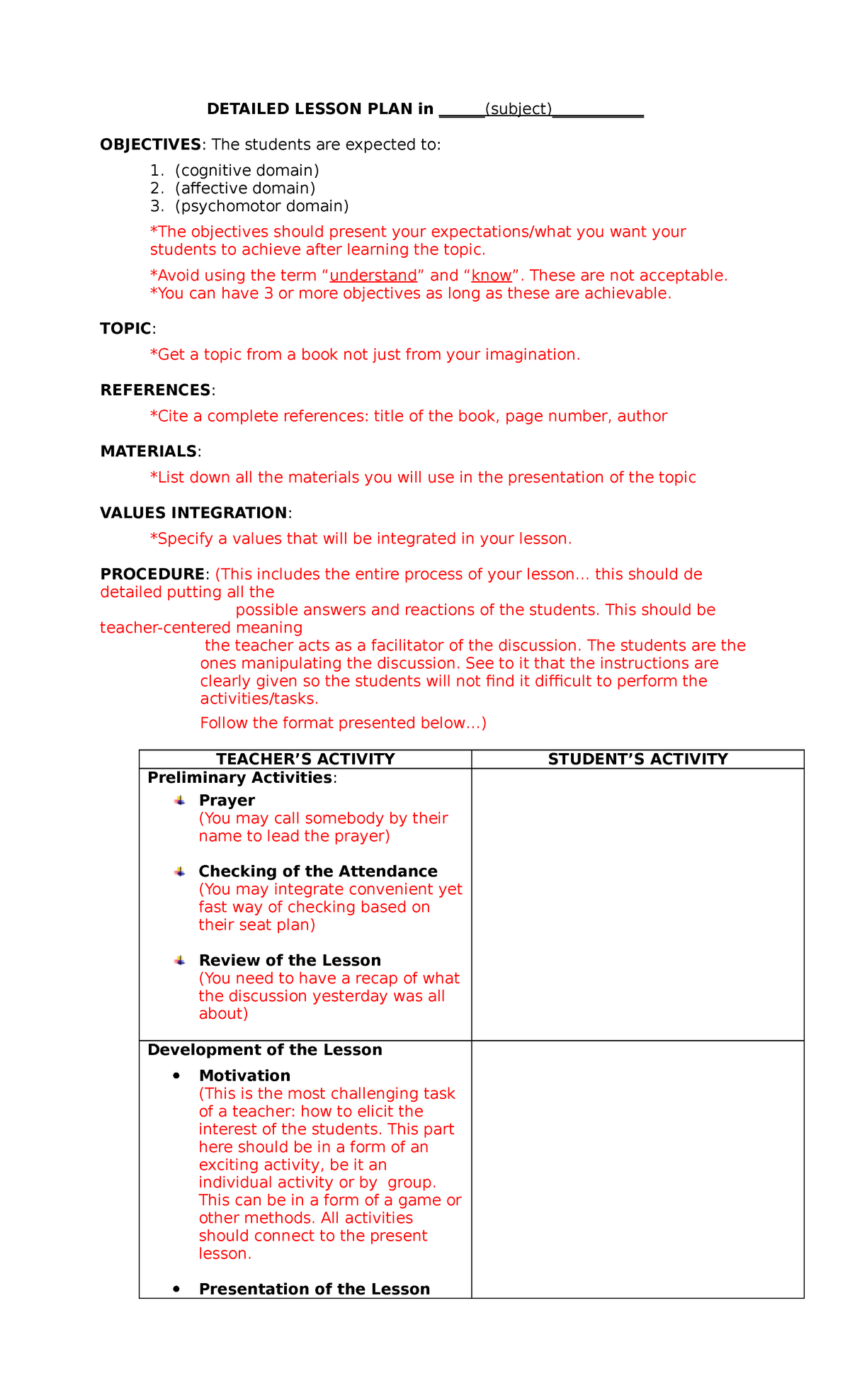 Lesson Plan Template - Subject Guide for Educators - Studocu