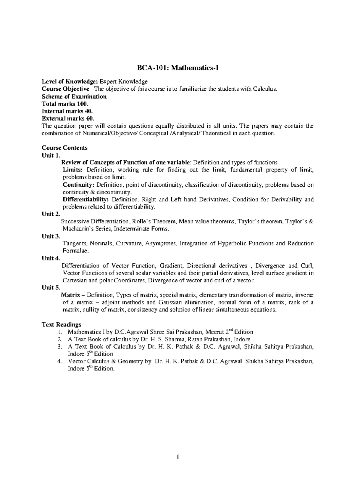 BCA 1st Sem Syllabus Overview: Math, Stats, C & English Courses - Studocu