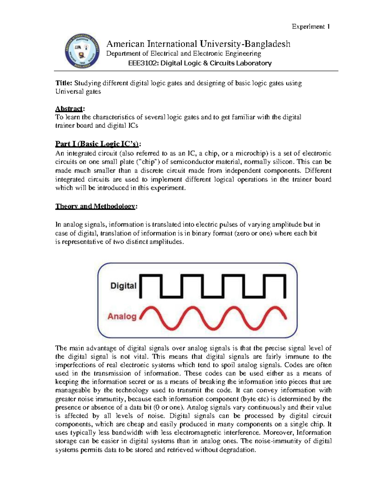 DLC LAB 01 student manual - American International University-Bangladesh Department of ...