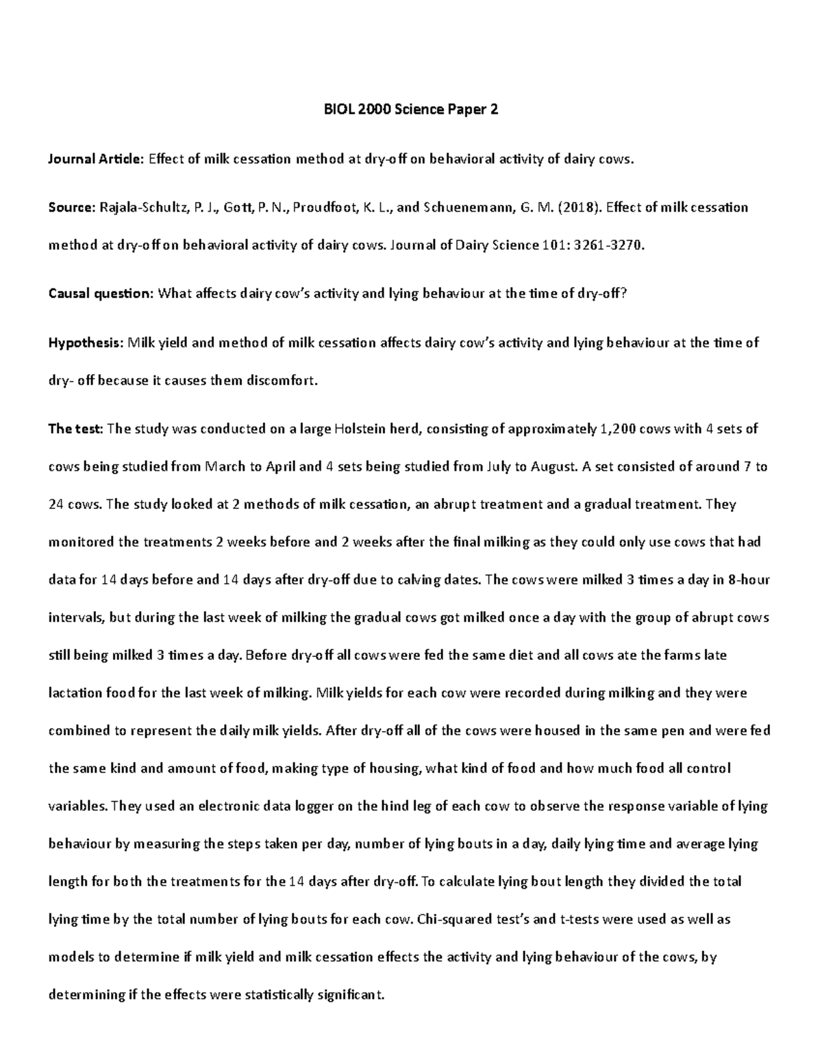 Biol 2000 Science Paper 2 - BIOL 2000 Science Paper 2 Journal Article ...