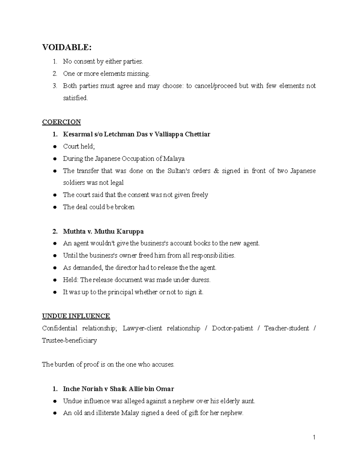 Voidable Contract Notes - VOIDABLE: No consent by either parties. One ...