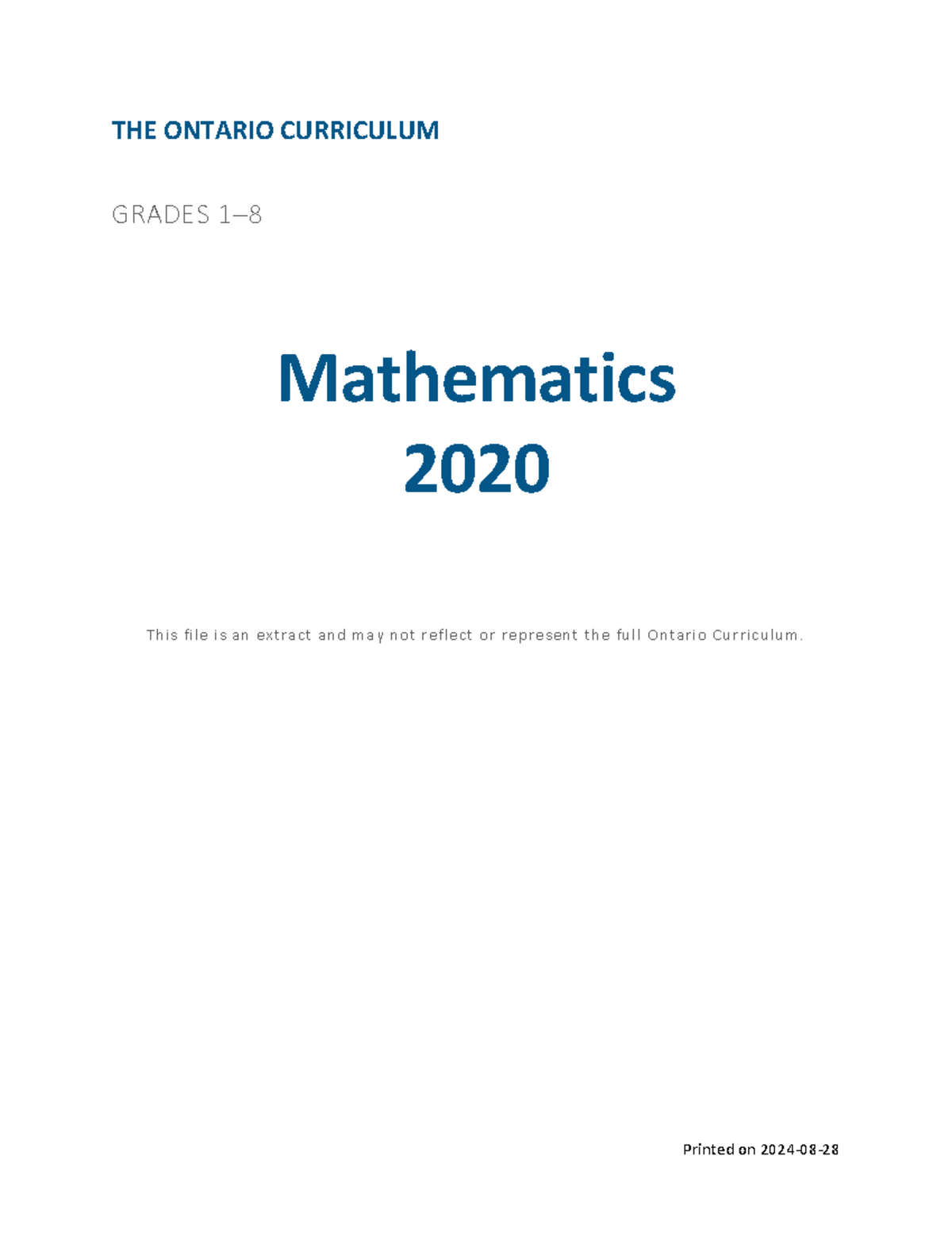 Grade 4 Ontario Math Curriculum 2020 - Printed on 2024-08- THE ONTARIO ...