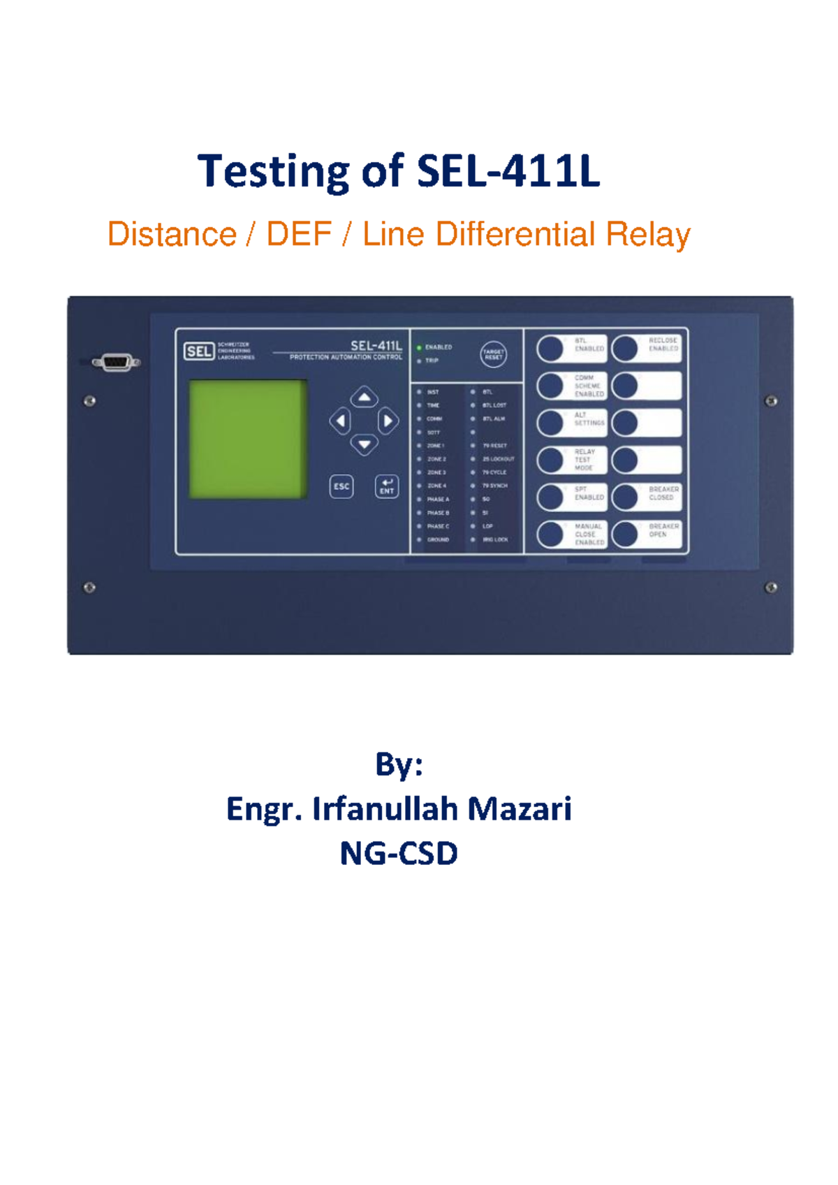 SEL-411L Relay Protection Testing Guide and Procedures - Studocu