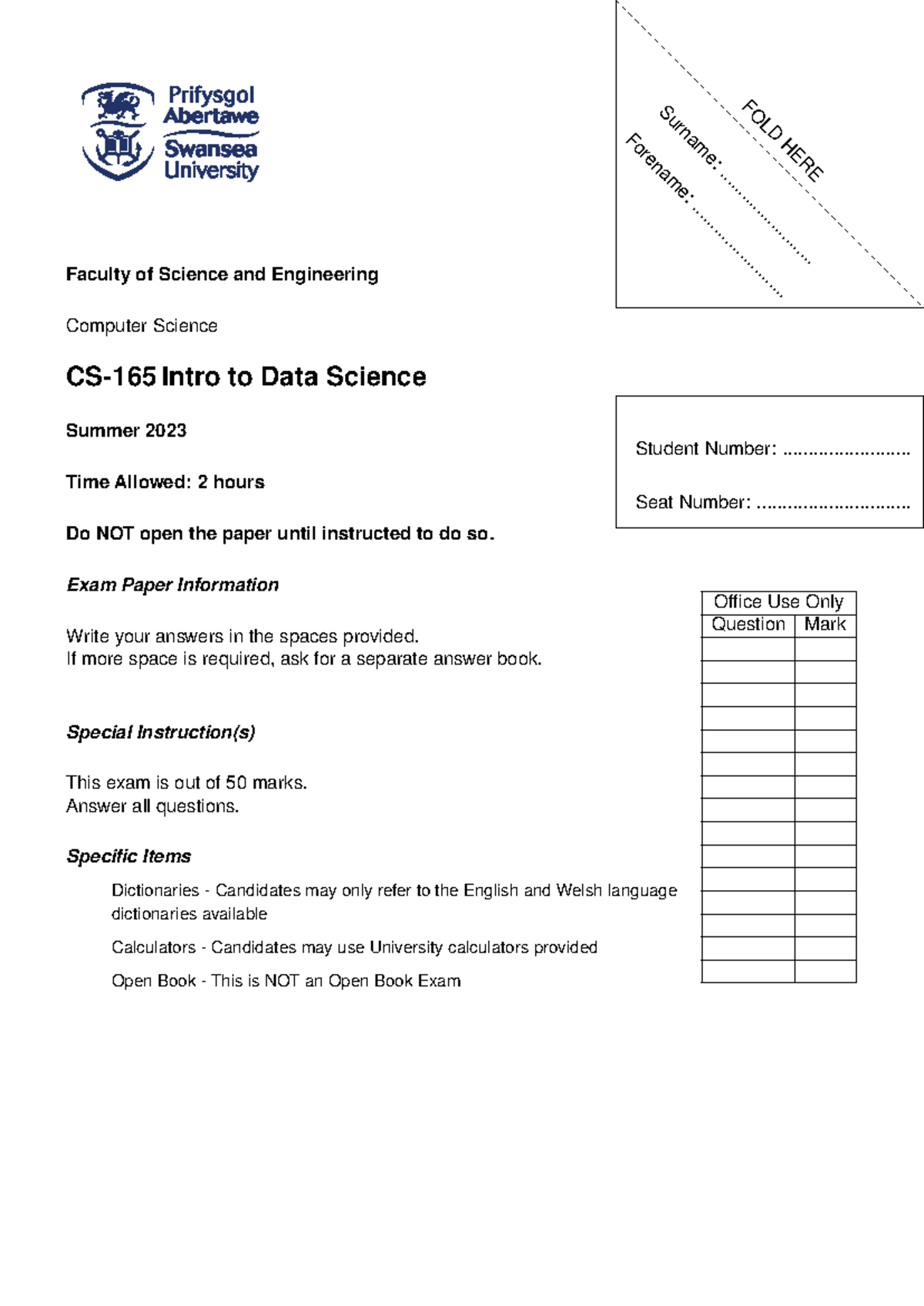 CS-165 Final Exam Paper: Intro to Data Science 2022-23 - Studocu