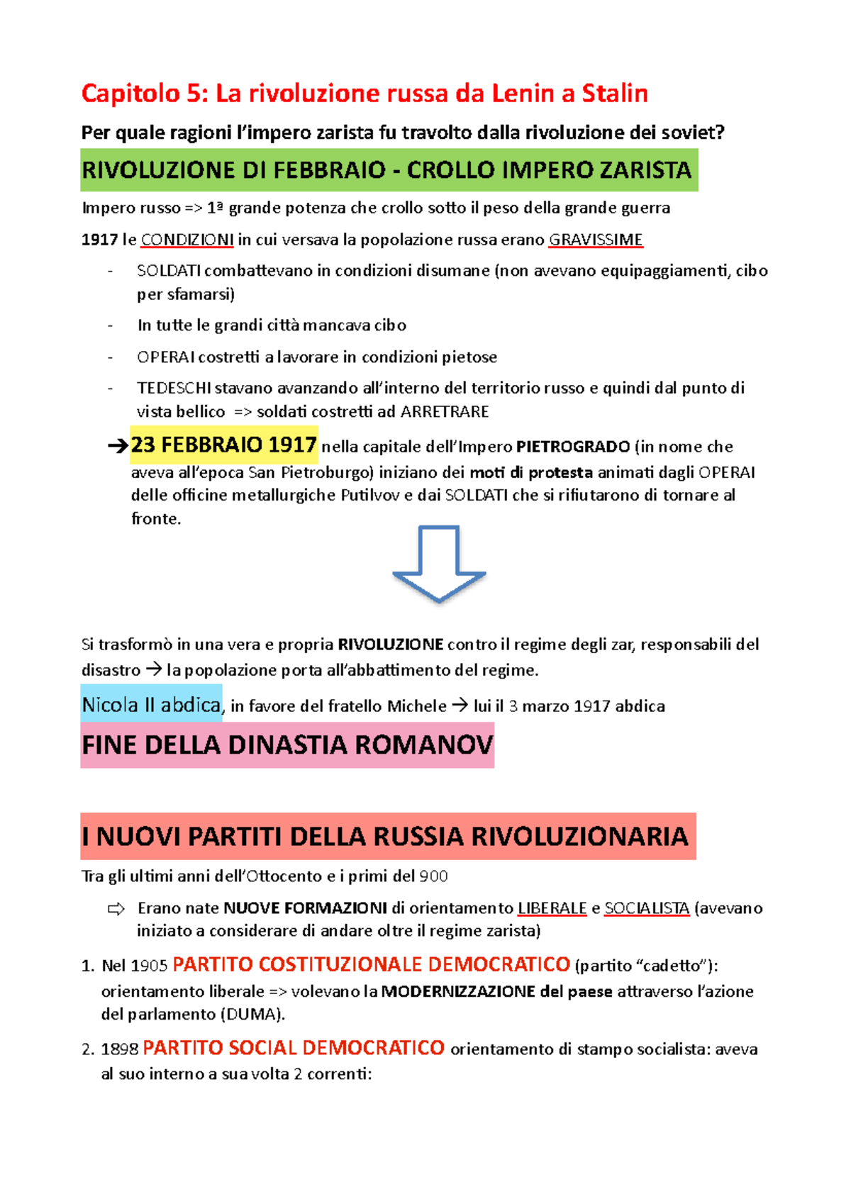 Capitolo 5 - la rivoluzione russa di Lenin e Stalin - Capitolo 5: La ...