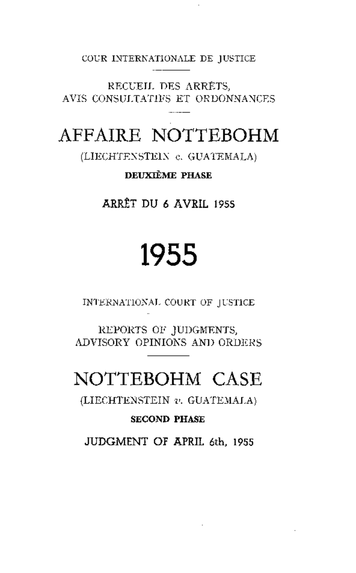 COUR INTERNATIONALE D E JUSTICE : ARRÊT NOTTEBOHM (LIECHTENSTEIN c ...
