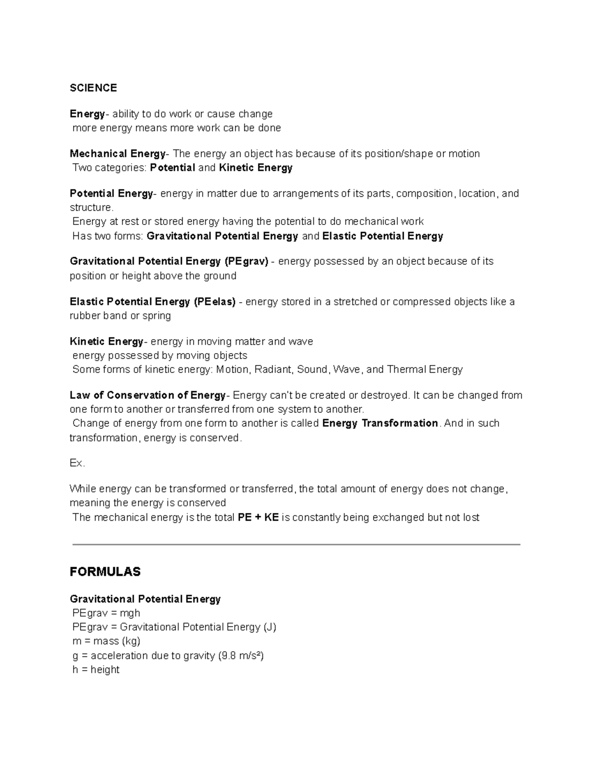 SCI 101: Energy Types, Transformations, and Electricity Overview - Studocu