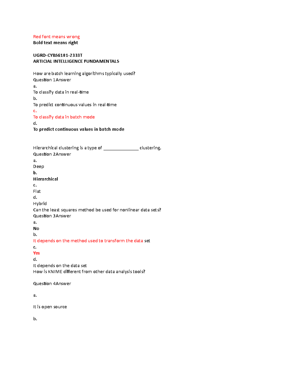 Ai fundamentals midterm - Red font means wrong Bold text means right ...