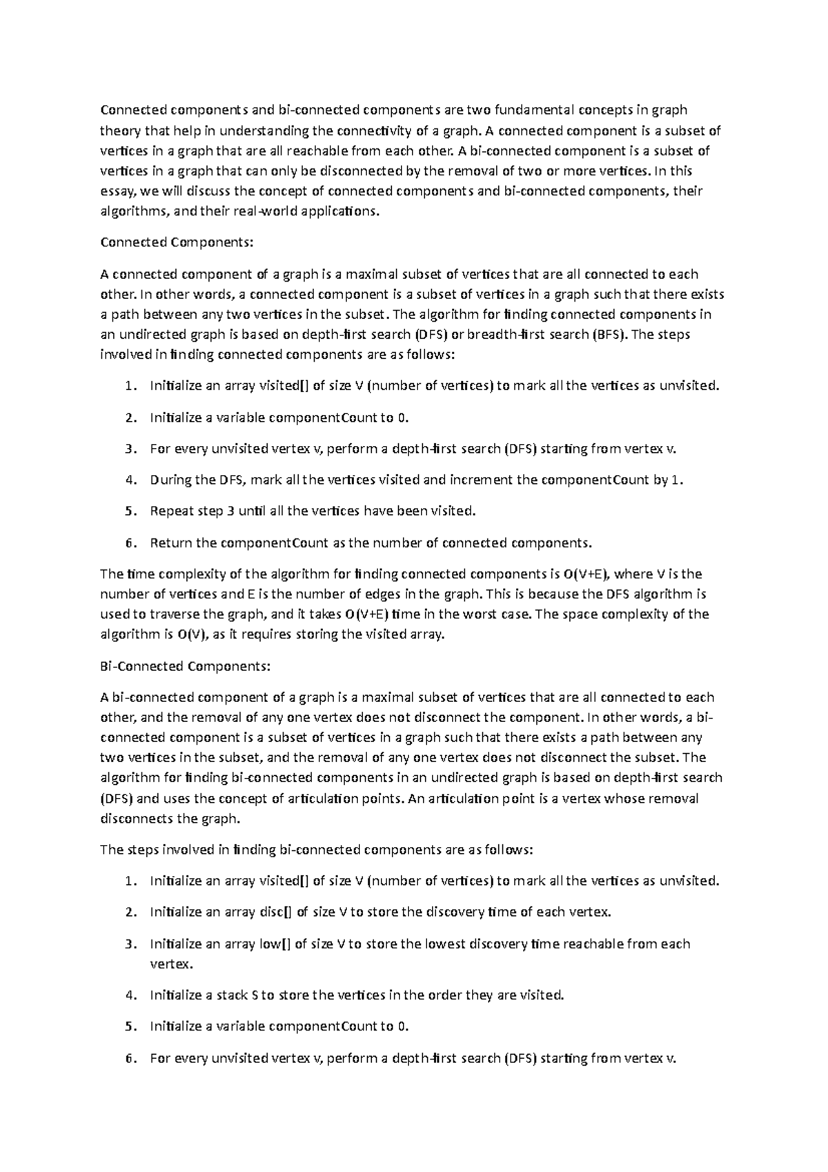 Graph Theory Concepts: Connected & Bi-Connected Components - Studocu