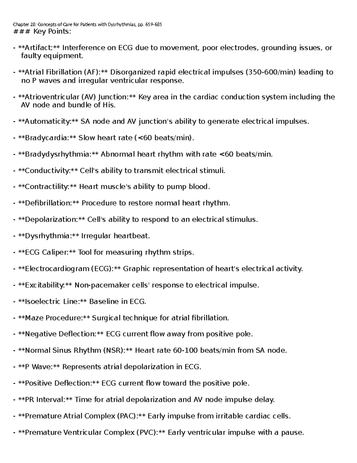 Chapter 28: Key Concepts in Dysrhythmia Care and ECG Analysis - Studocu