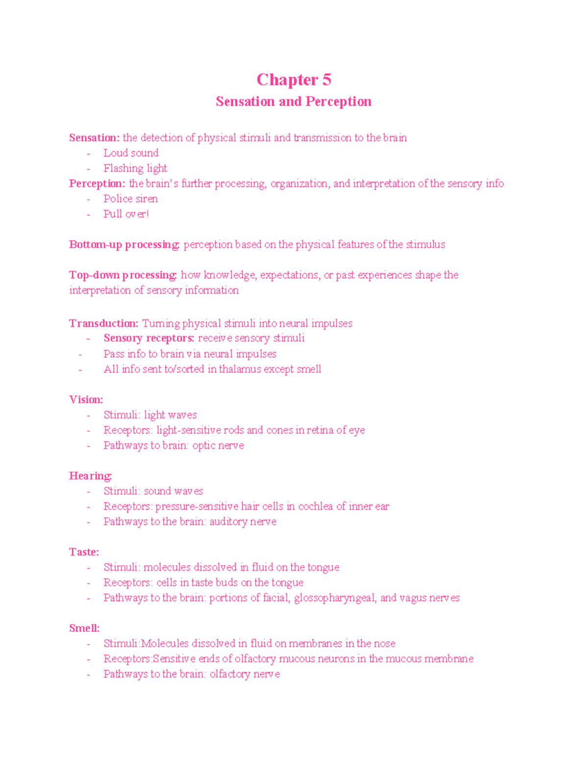 Chapter 5: Sensation and Perception - Psychology Notes (PSY 101) - Studocu