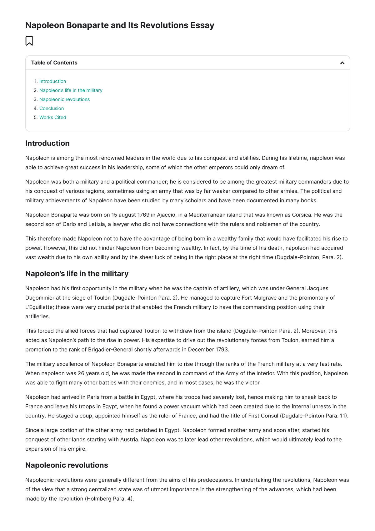 Napoleon Bonaparte and His Revolutions - 965 Words Essay Analysis - Studocu