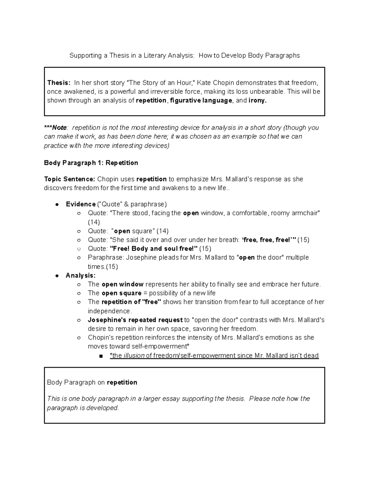 Supporting a Thesis in Literary Analysis: Body Paragraph Development ...