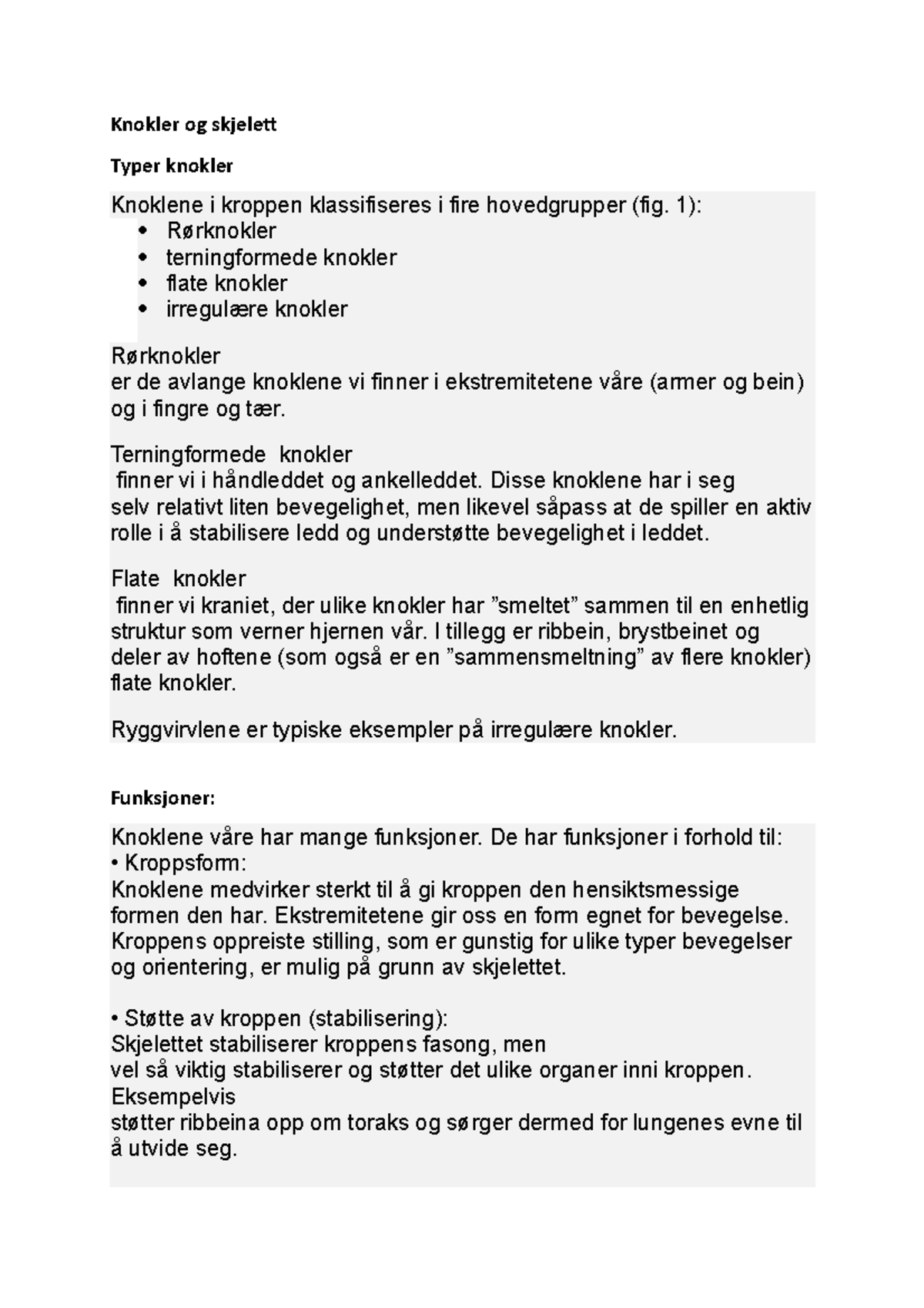 Typer knokler og skjelettets funksjoner - Biologi K101 Forelesning ...