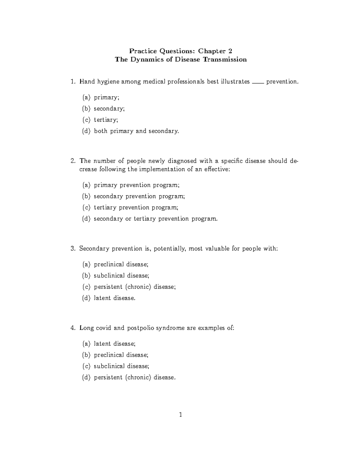 Practice Questions: Epidemiology Chapter 2 Insights and Analysis - Studocu