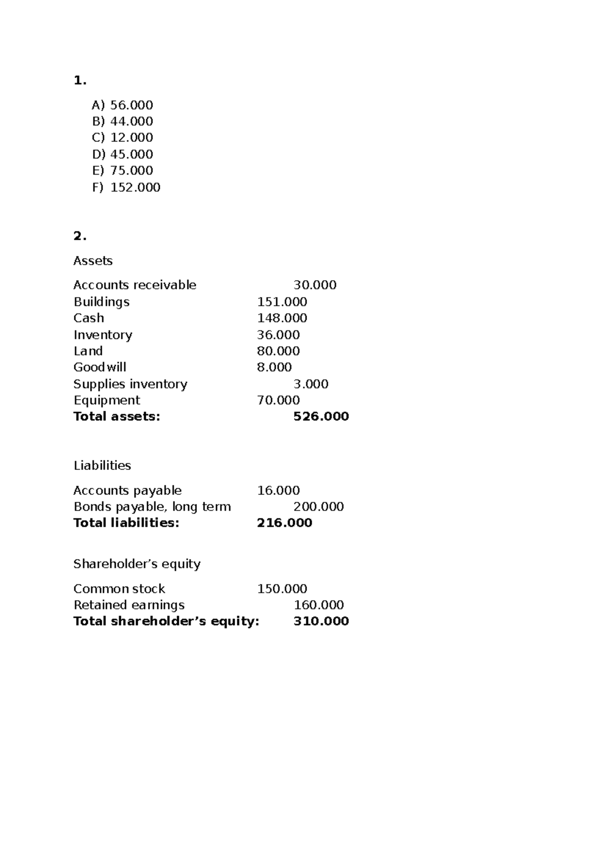 Financial Statement Analysis - Exercises Tutorial 1, 2 & 3 - Studeersnel
