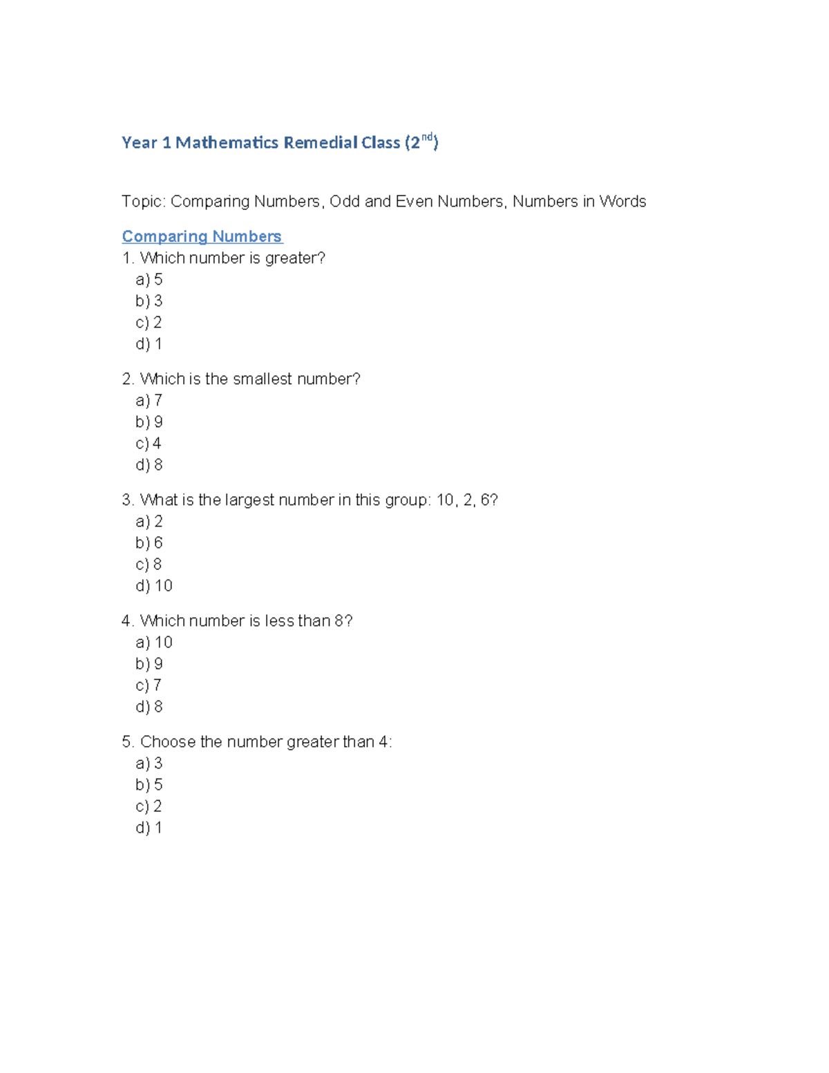 Year 1 Maths Remediation Lesson 1 - Year 1 Mathematics Remedial Class ...