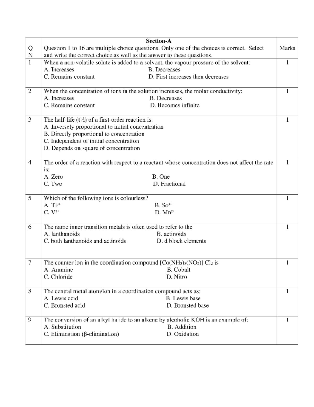 CHEM PB-1 Class-XII 2025-26 Multiple Choice Questions & Answers - Studocu