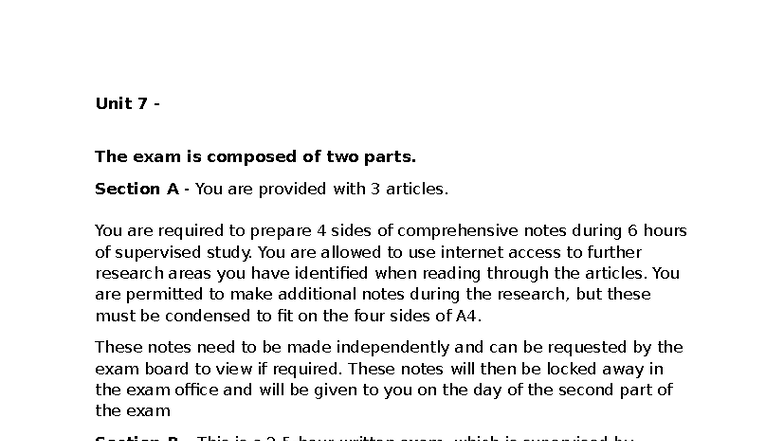 Unit 7 Comprehensive Guide: Exam Preparation & Article Analysis - Studocu