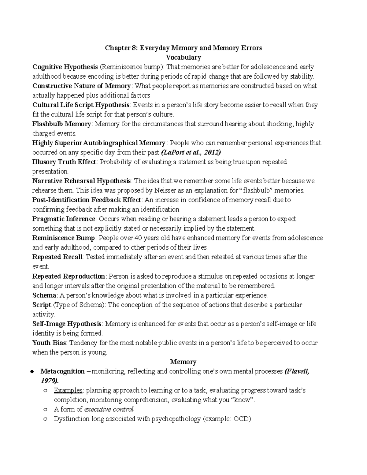 Chapter 8 Everyday Memory and Memory Error - Constructive Nature of Memory: What people report ...