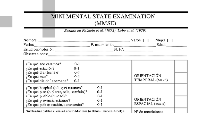 Mini Mental State Examination (MMSE) Oficial: Evaluación Completa - Studocu