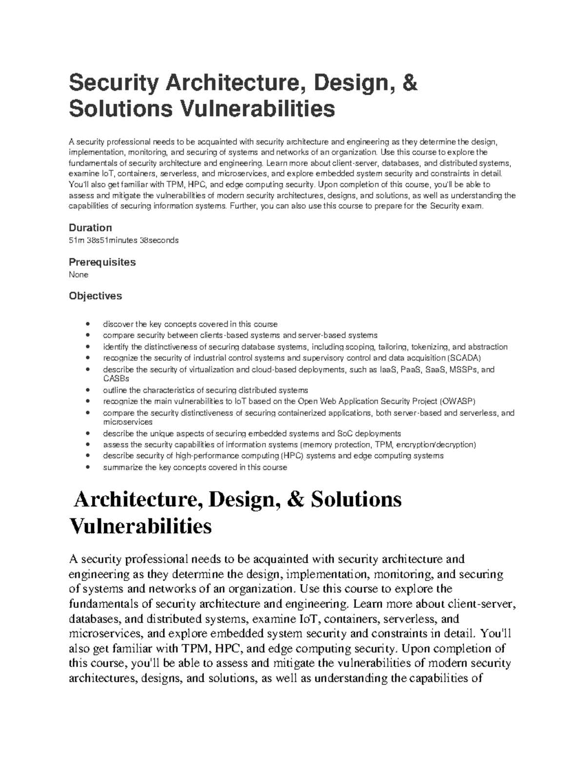 Security Architecture & Design Solutions: Vulnerabilities Overview ...