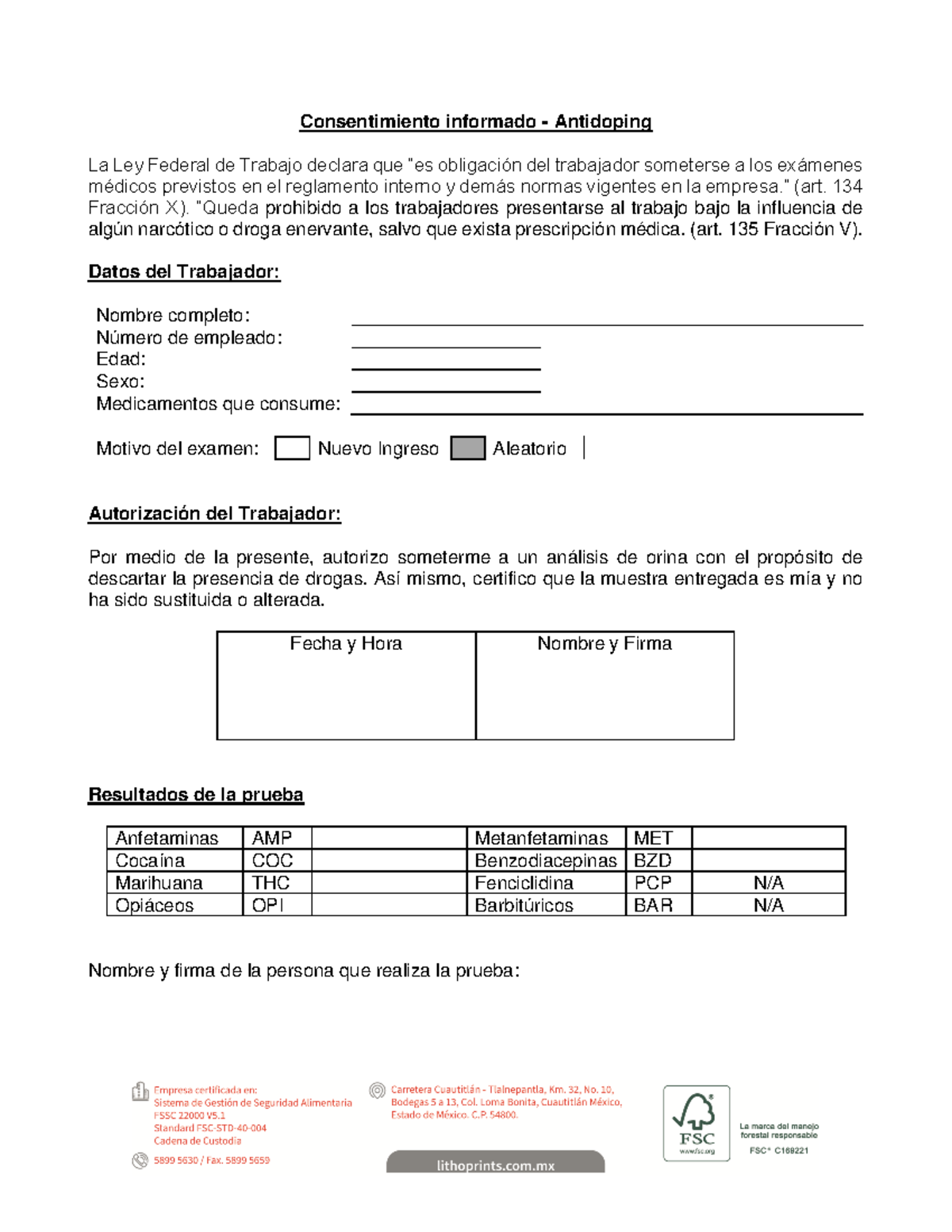 Consentimiento Informado para Análisis Antidoping Laboral - Studocu