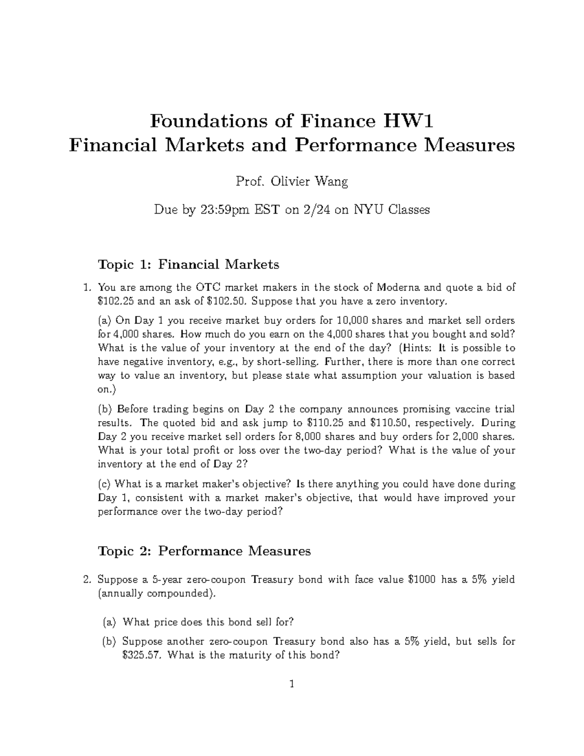 Foundations of Finance HW1 - Financial Markets Analysis and Performance ...