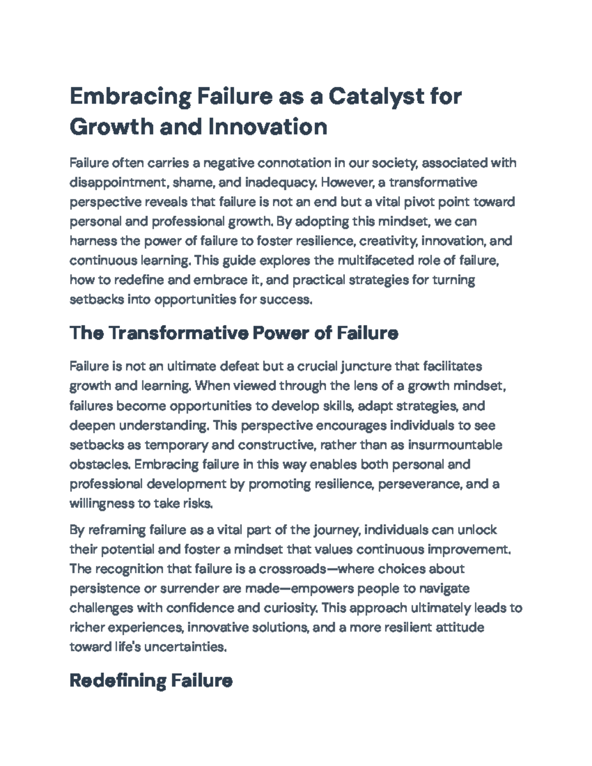 Embracing Failure: A Catalyst for Growth and Innovation - Studocu