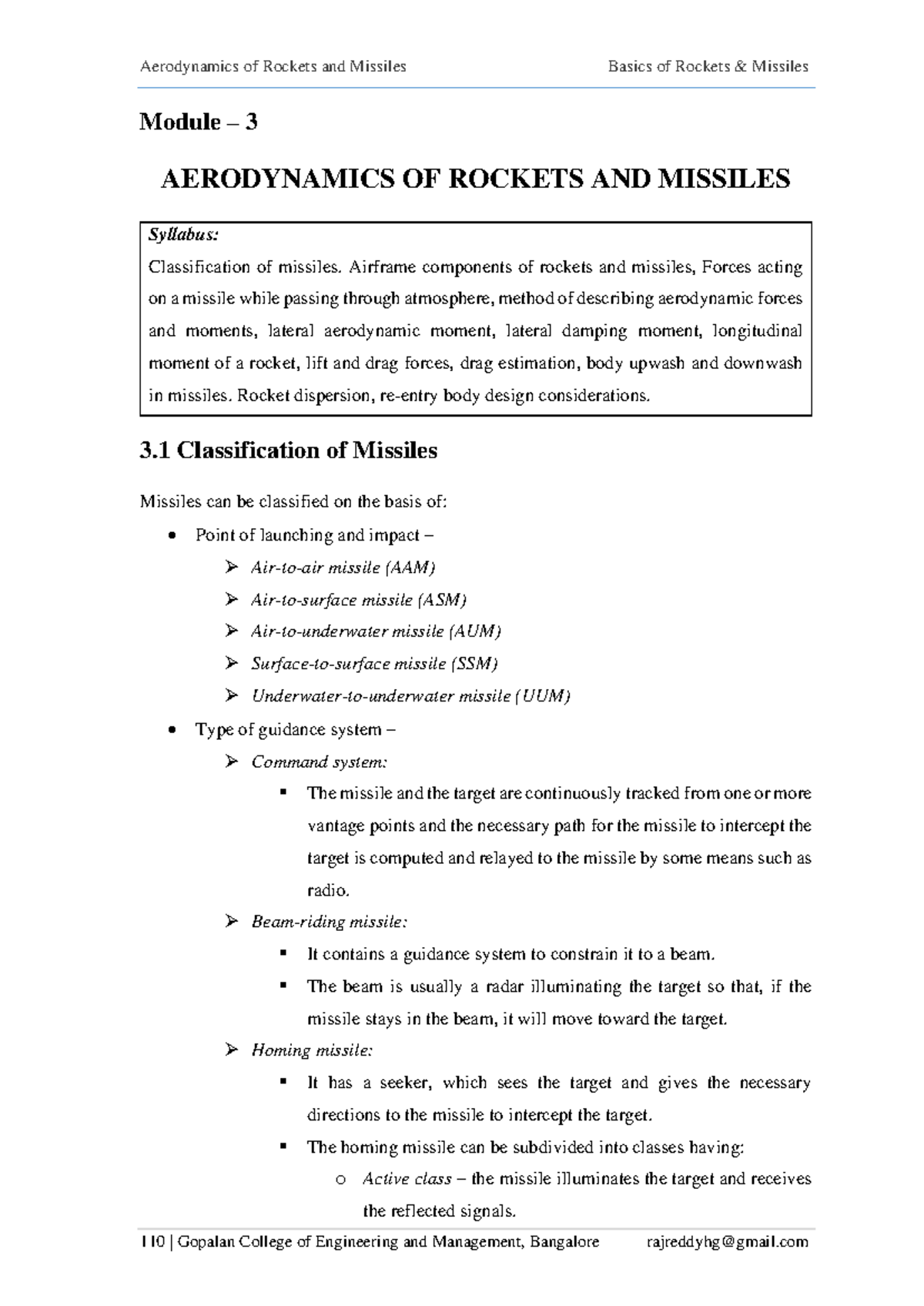 Aerodynamics of Rockets and Missiles: Module 3 Overview - Studocu