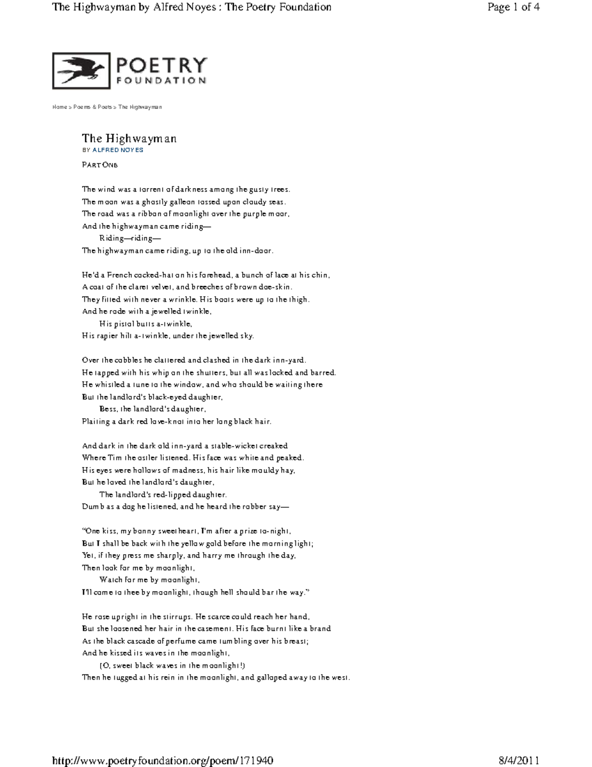 The Highwayman: An Analysis of Alfred Noyes' Poetic Mastery - Studocu