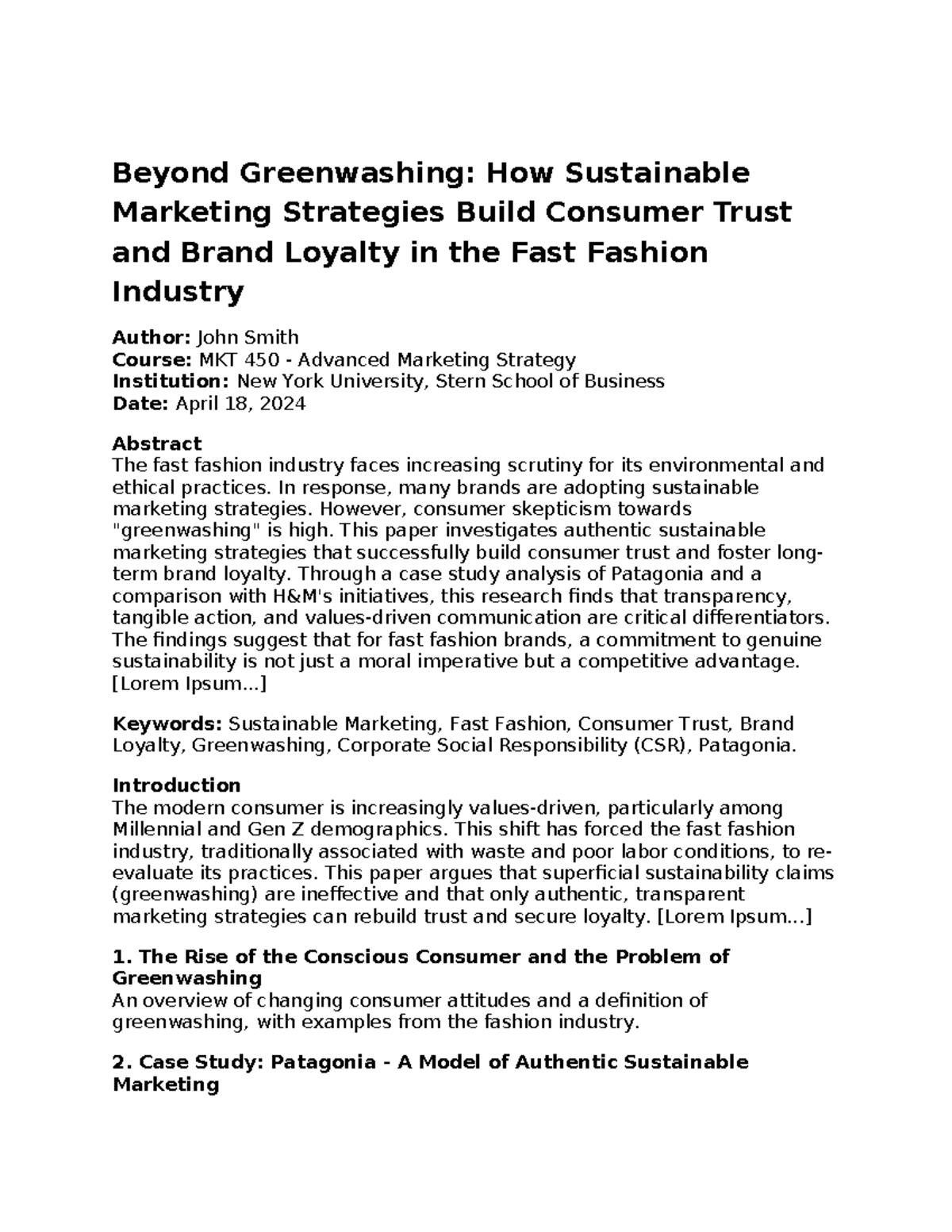 MKT 450 Essay: Sustainable Marketing & Consumer Trust in Fast Fashion ...