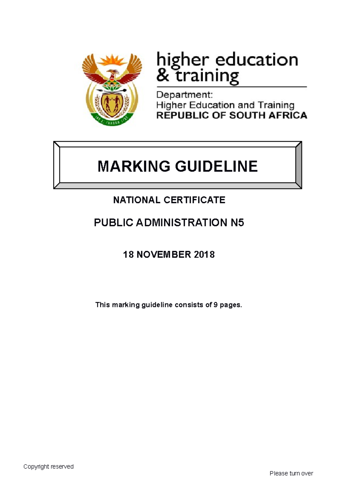 N1370 - Public Administration N5 MEMO GUIDELINES NOV 2018 - Studocu
