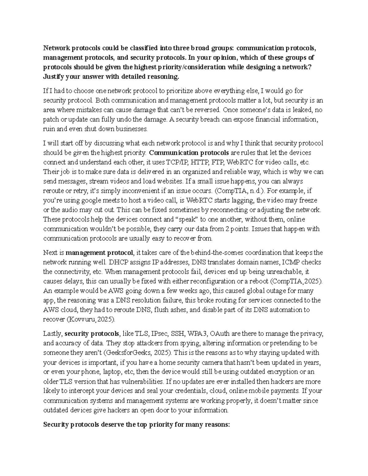 Discussion Forum Unit 1: Prioritizing Network Security Protocols - Studocu