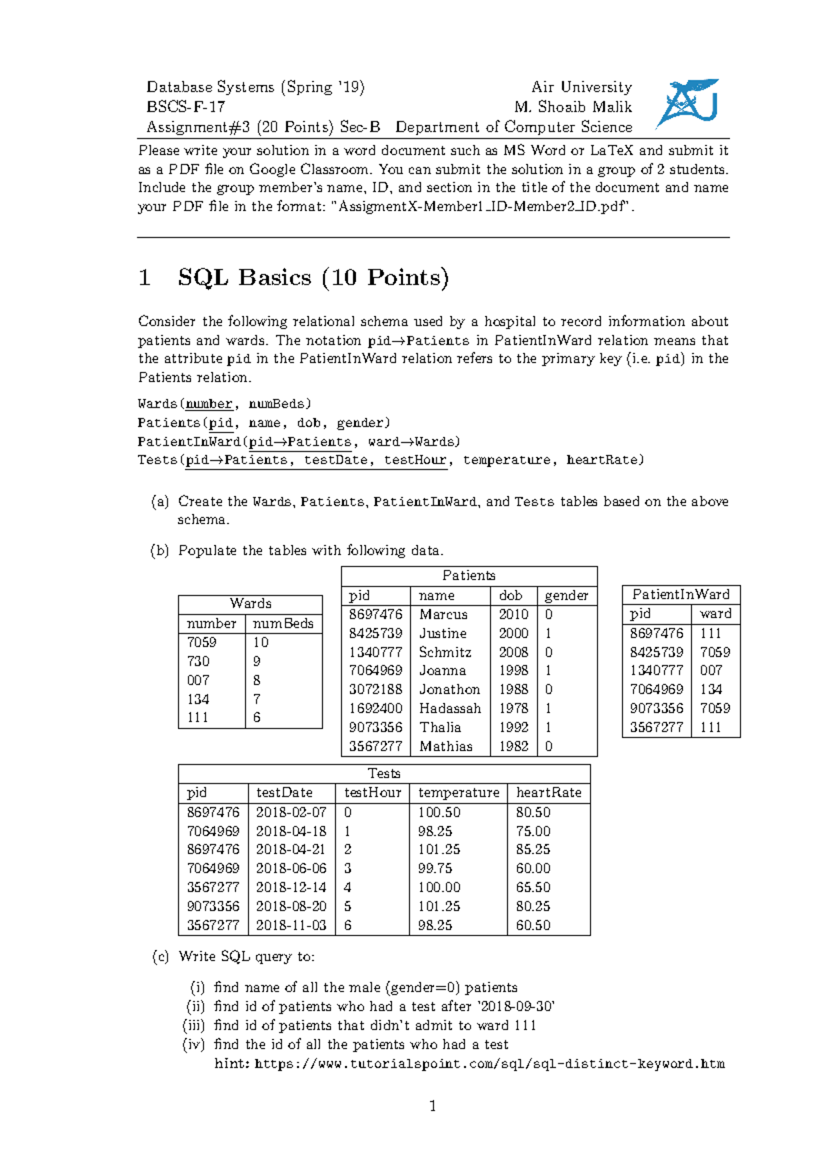 Assignment 3 (Sec-B) - Database Systems (Spring ’19) BSCS-F- Assignment ...