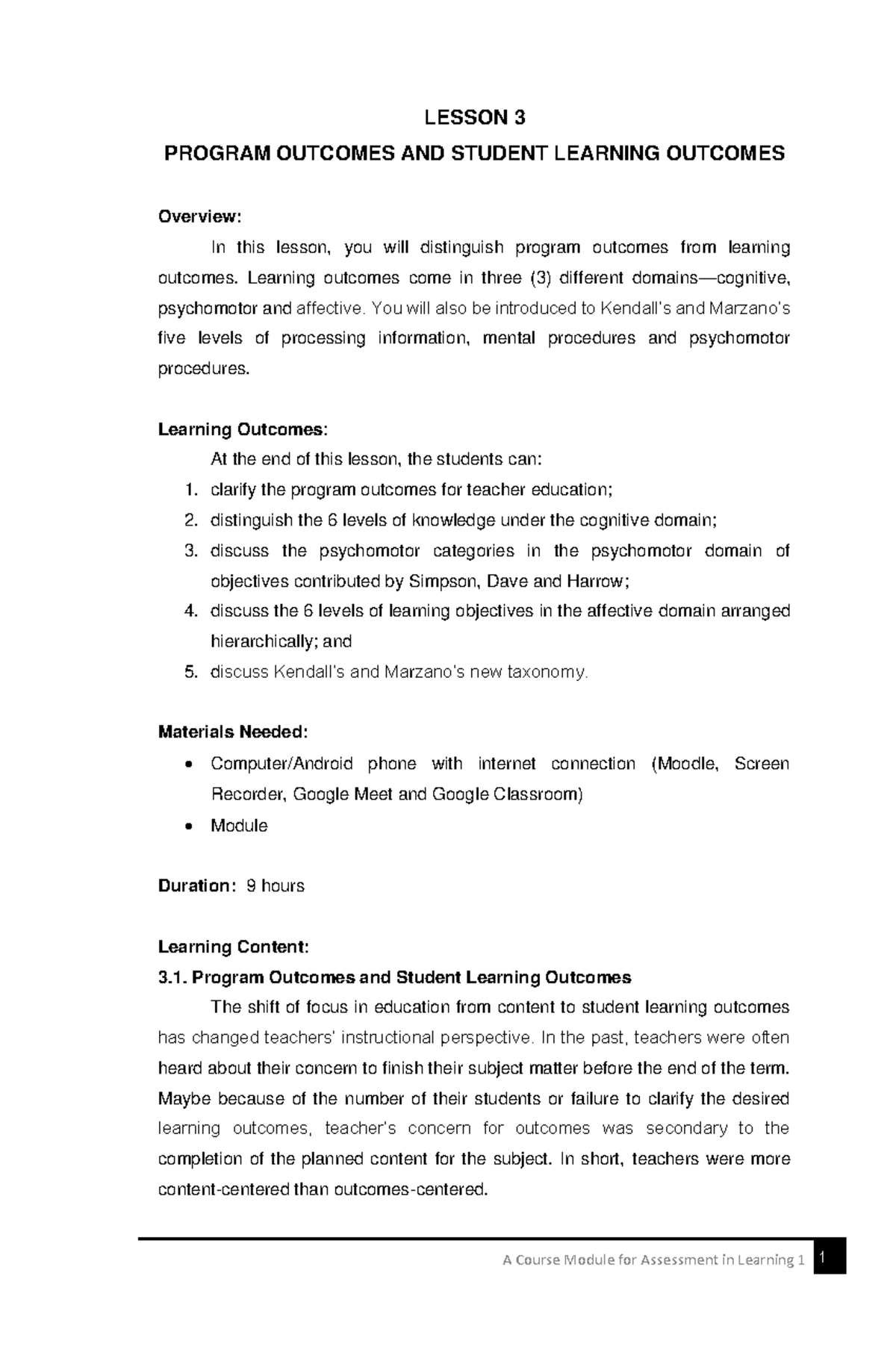 Program-Outcomes-and-Student-Learning-Outcomes - LESSON 3 PROGRAM OUTCOMES AND STUDENT LEARNING ...