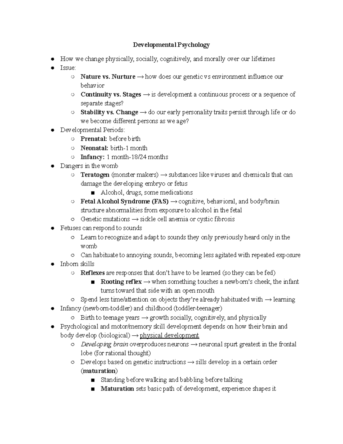 AP Psych Class Notes-4: Developmental Psychology Insights - Studocu