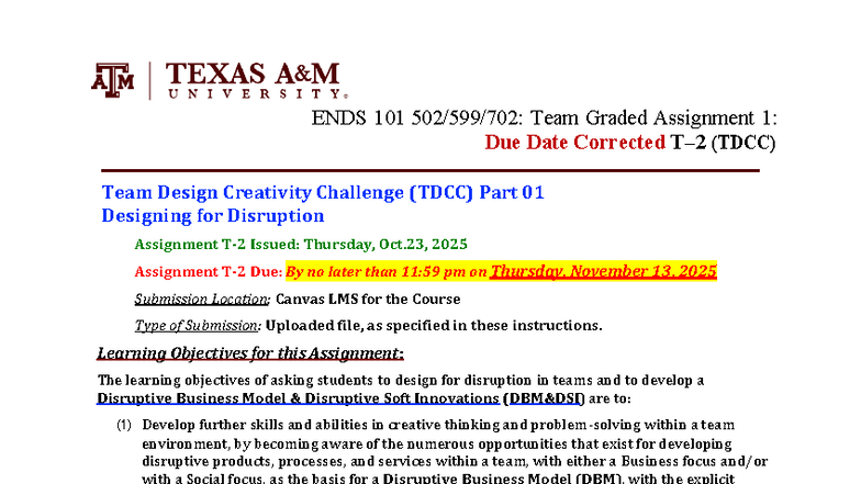 ENDS 101 Team Assignment 1: TDCC Disruptive Design Challenge - Studocu