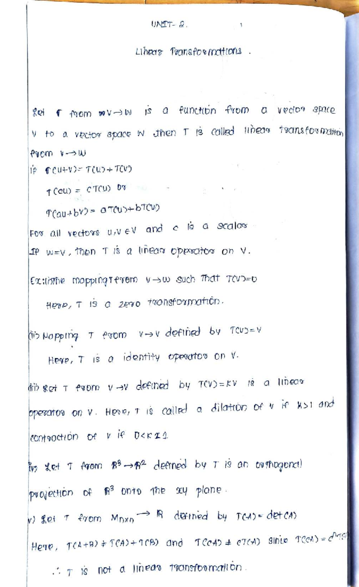 Chapter 2 - Linear Algebra Notes: Linear Transformations Explained ...