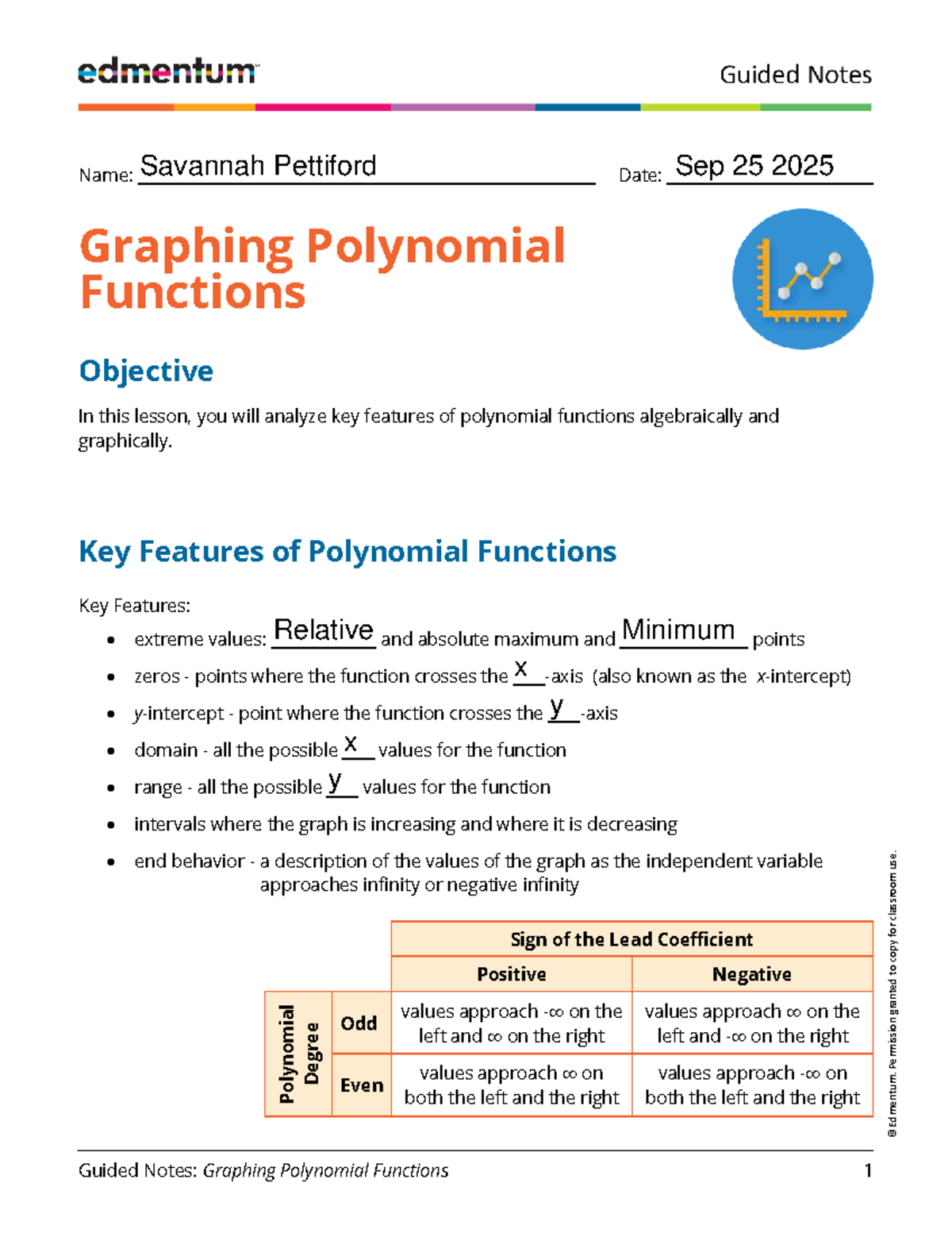 Guided Notes: Graphing Polynomial Functions - Key Features & Techniques ...