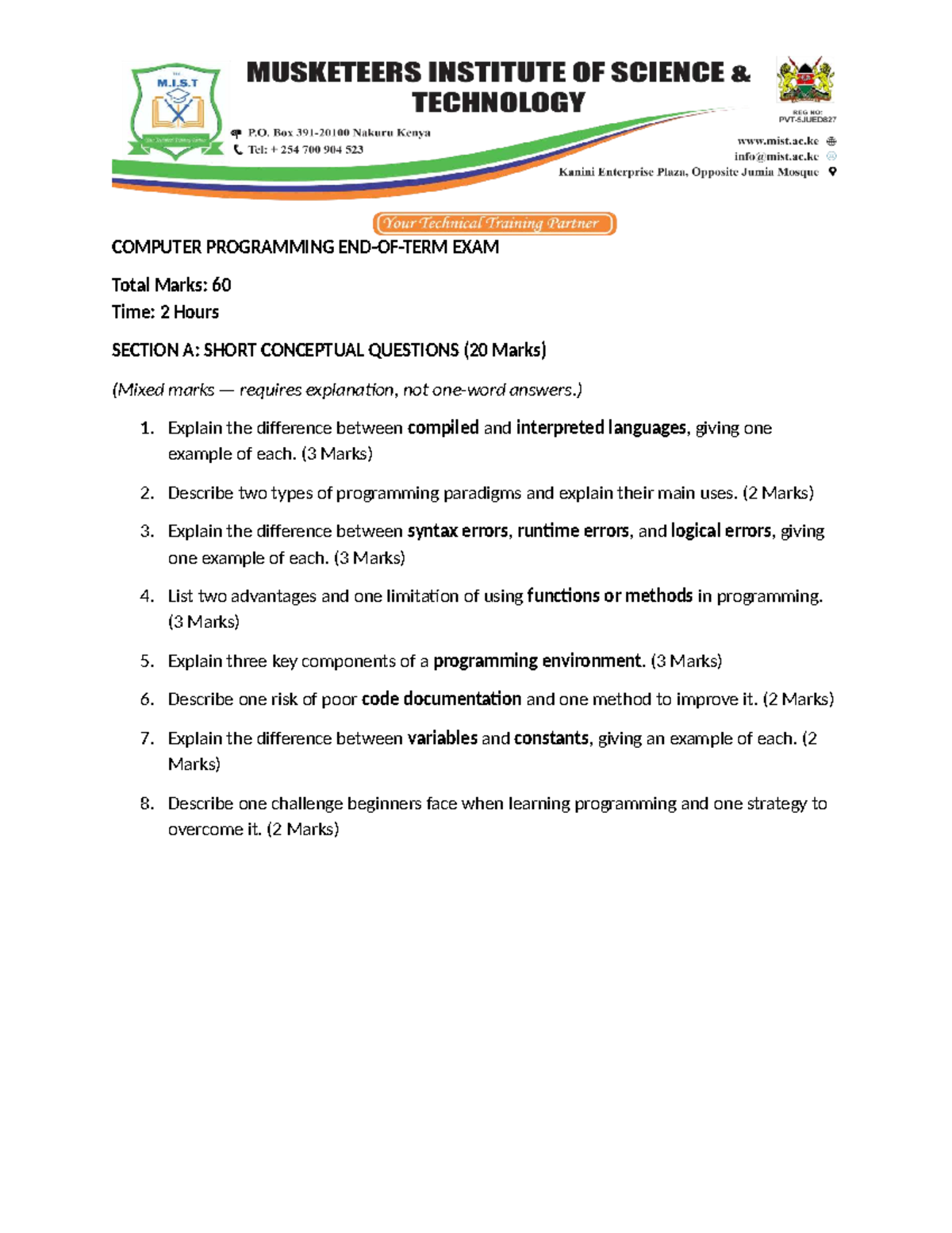 COMP 101: Computer Programming End-of-Term Exam Guide - Studocu